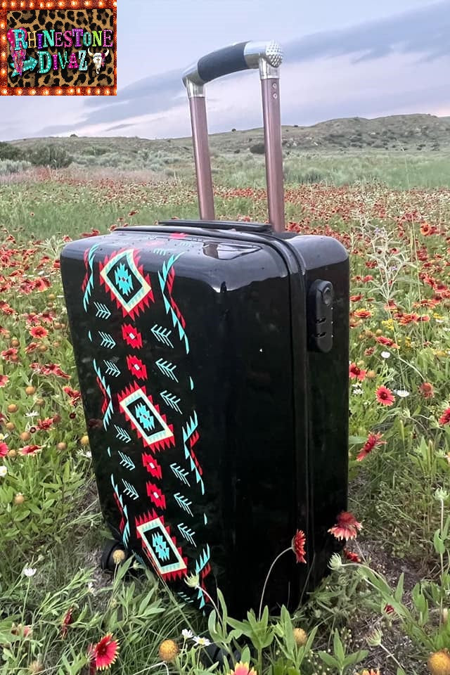 Rolling Rambler Aztec Tooled Hard Sided Luggage Suit Case – Rhinestone ...